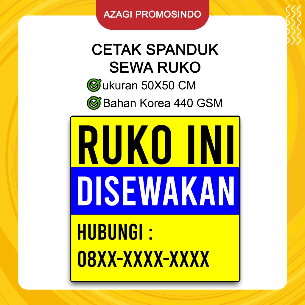 Jual Cetak Spanduk Sewa Ruko Ukuran 50X50 Bahan Flexy Korea 440 Gsm ...