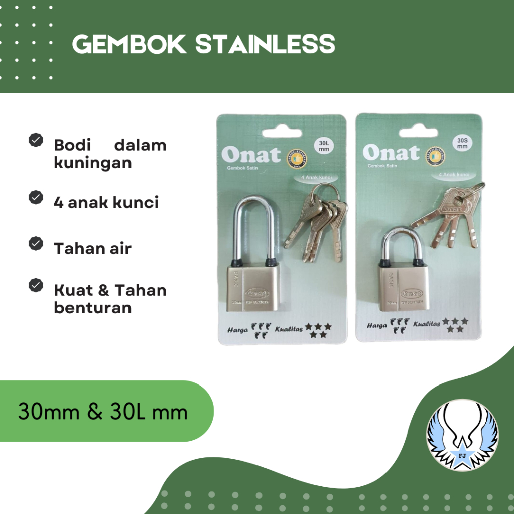 Jual Gembok stainless ONAT 30mm & 30Lmm / Gembok rumah anti maling ...