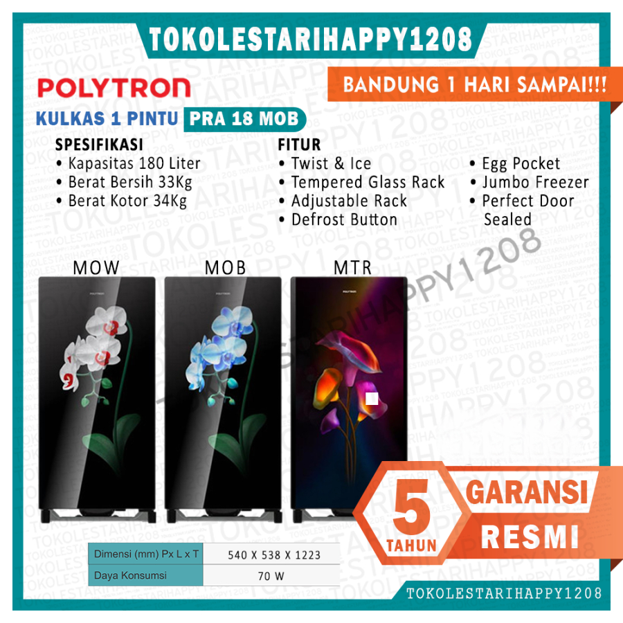 Jual Kulkas 1 Pintu Polytron PRA-18 MOW / MOB / MTR – Dingin Merata ...