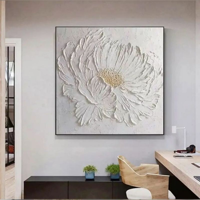 Jual Lukisan bunga mawar putih texture minimalis | Shopee Indonesia