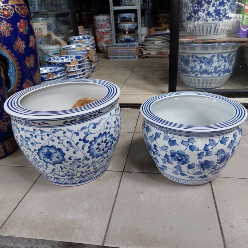 Jual pot tanam keramik/pot bunga keramik biru putih/vas bunga pot ...