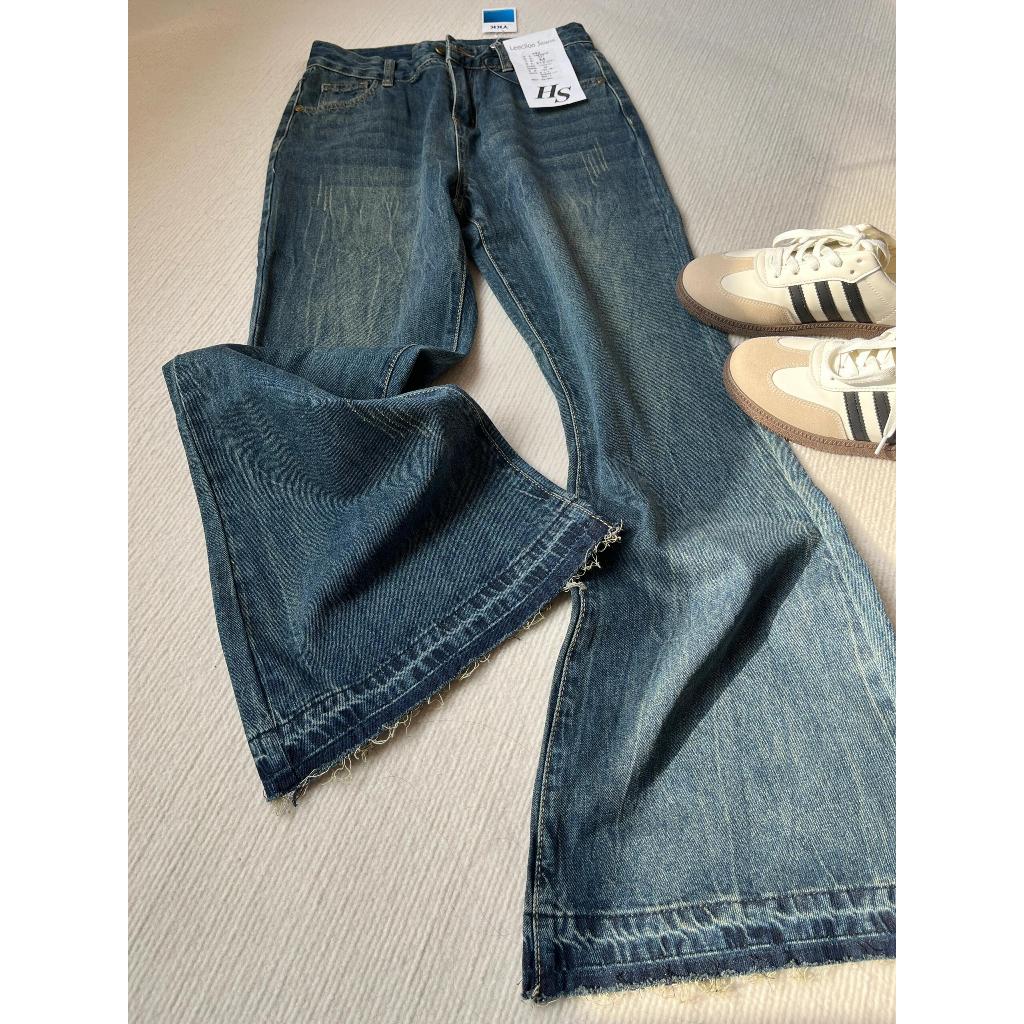 Jual Korea Highwaist Cutbray Rawis Celana Jeans Wanita/Cutbray Biru ...