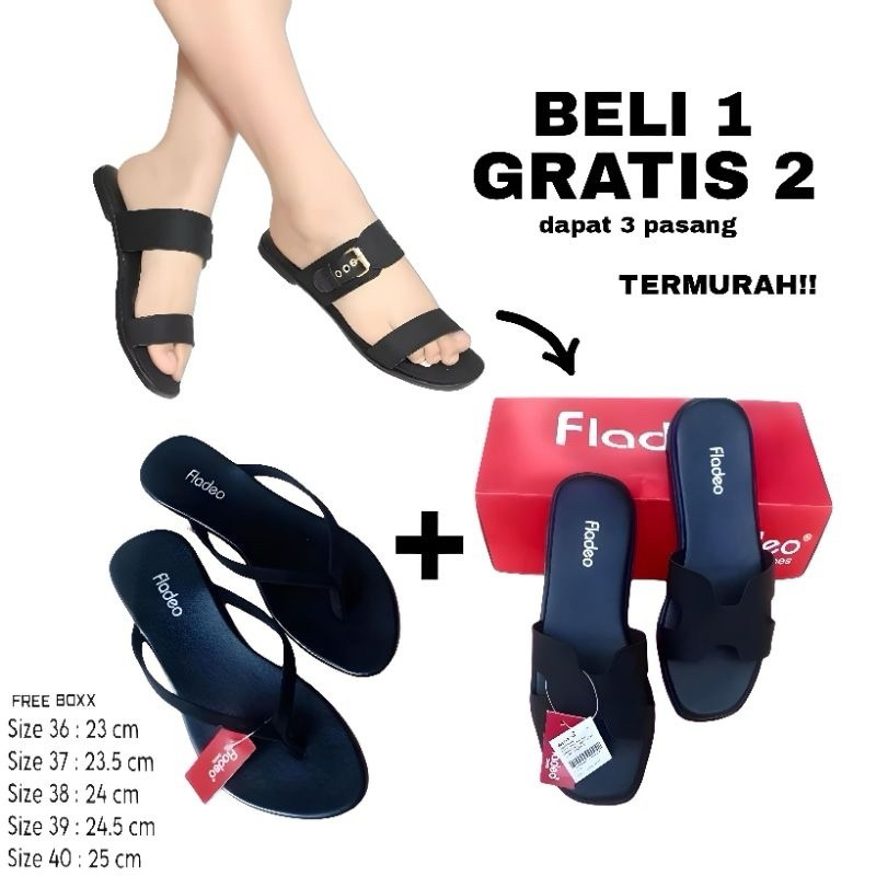 Jual Buy 1 Get 2 Free Beli 1 Gratis 2 Sandal Selop Flat Teplek Wanita ...