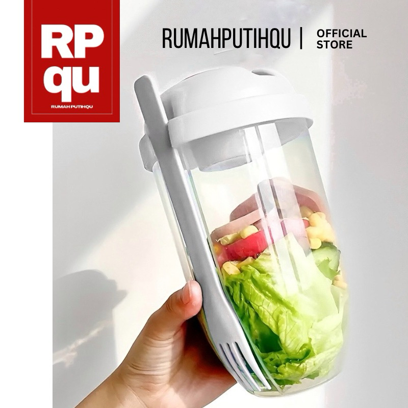 Jual Wadah Salad Transparan Tutup Warna Putih Dapat Garpu. - RPQU ...
