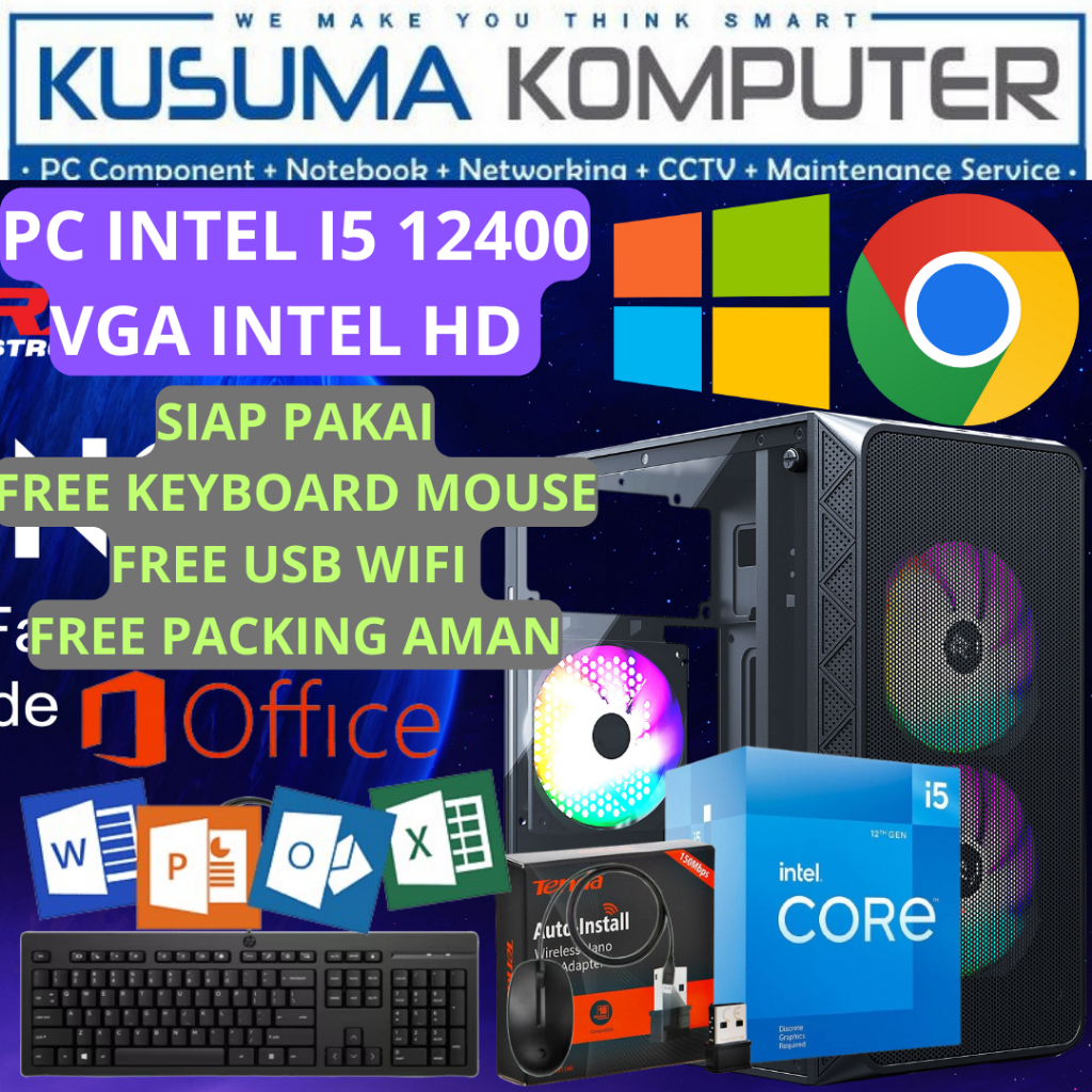 Jual Komputer PC Rakitan intel core i5 12400 intel HD SSD 256GB MONITOR ...