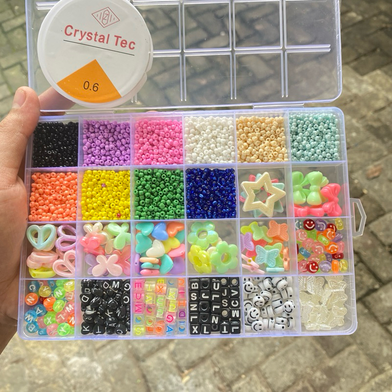 Jual Manik Manik gelang 1 Set Kotak Lengkap Senar Elastis + Tali ...