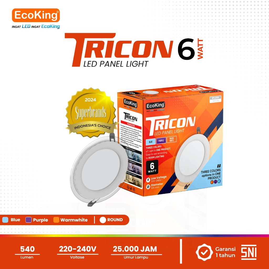 Jual Lampu Ecoking Tricon Downlight 6 Watt 3 Warna Panel LED Tricolor | Shopee Indonesia