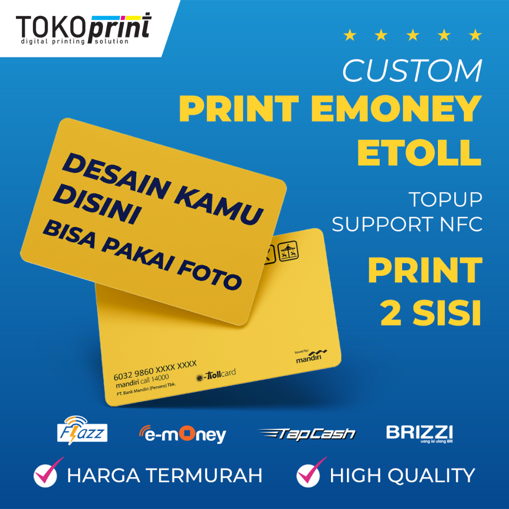Jual CUSTOM PRINT EMONEY FLAZZ BRIZZI TAPCASH ETOLL 2 SISI | CETAK E ...