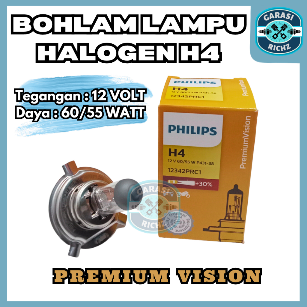 Jual BOHLAM LAMPU UTAMA / HEADLAMP MOBIL HALOGEN MERK PHILIPS H4 12 ...