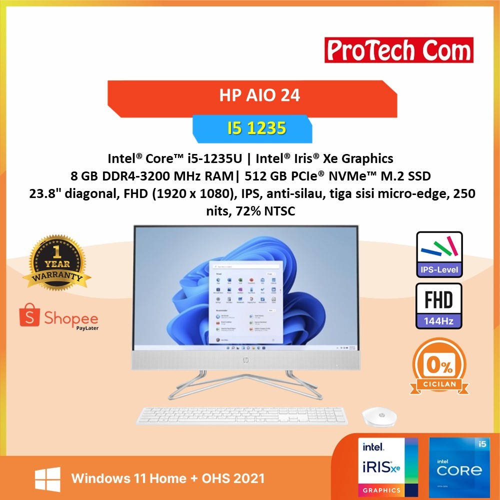 Jual HP AIO 24 I5 1235 8GB 512GB+1TB HDD W11+OHS 23.8FHD WHITE CB1015D ...