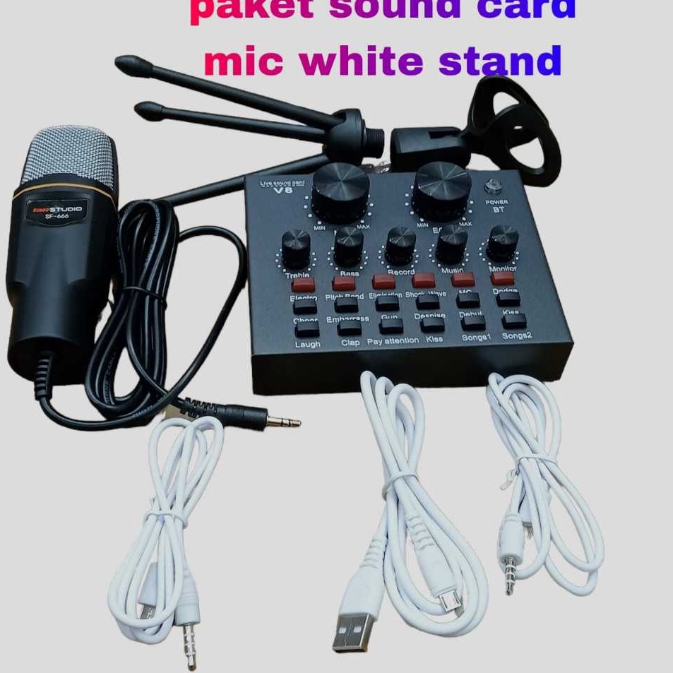 Jual aM Satu Paket Soundcard Dan Mikrofon Kondenser White Stand ...
