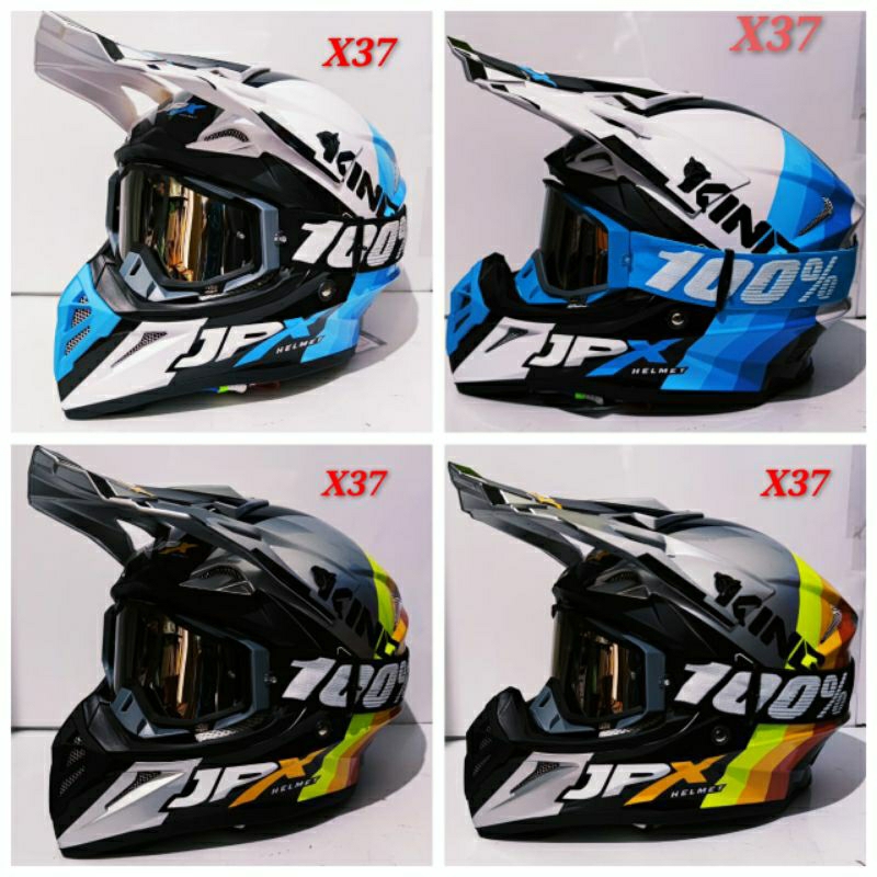 Jual Helm Cross JPX Cross Fox1 motif X37 King + goggle 100% Murah (2kg ...