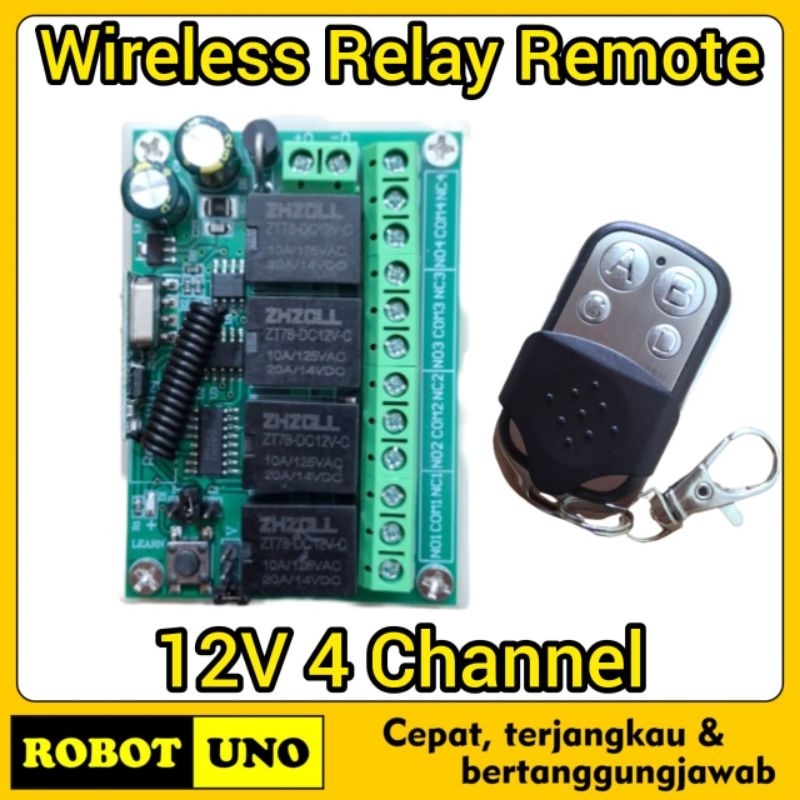 Jual 433Mhz 12V 4CH Wireless RF Relay Switch + Remote 4Ch RF Control ...