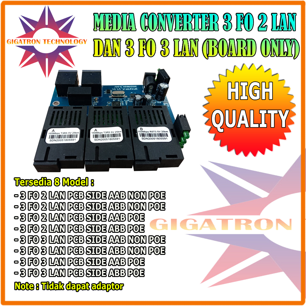 Jual Media Converter Fiber Optic 3 Port FO 2 Port LAN 10/100 PCBA Board ...