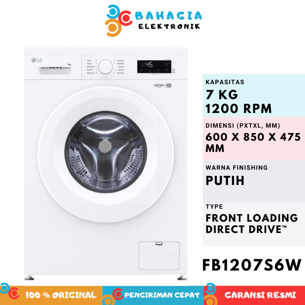 Jual LG FB1207S6W Mesin Cuci Front Loading 7 Kg 1200 Rpm Inverter ...