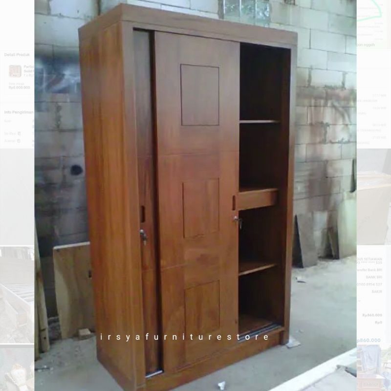 Jual Lemari Pakaian Kayu Jati Minimalis Pintu Sliding - Lemari 2 Pintu | Shopee Indonesia
