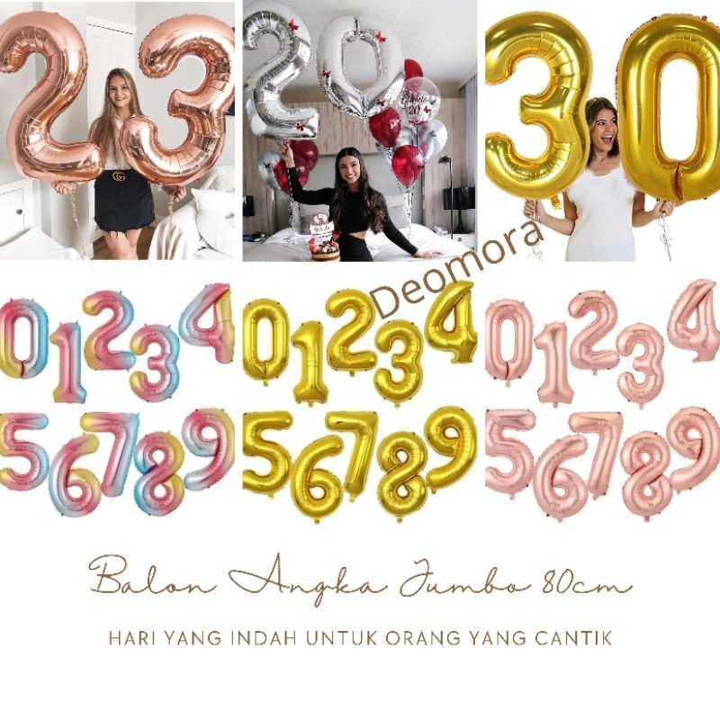 Jual Balon foil angka jumbo 80 cm Balon Jumbo gold rainbow silver rose ...