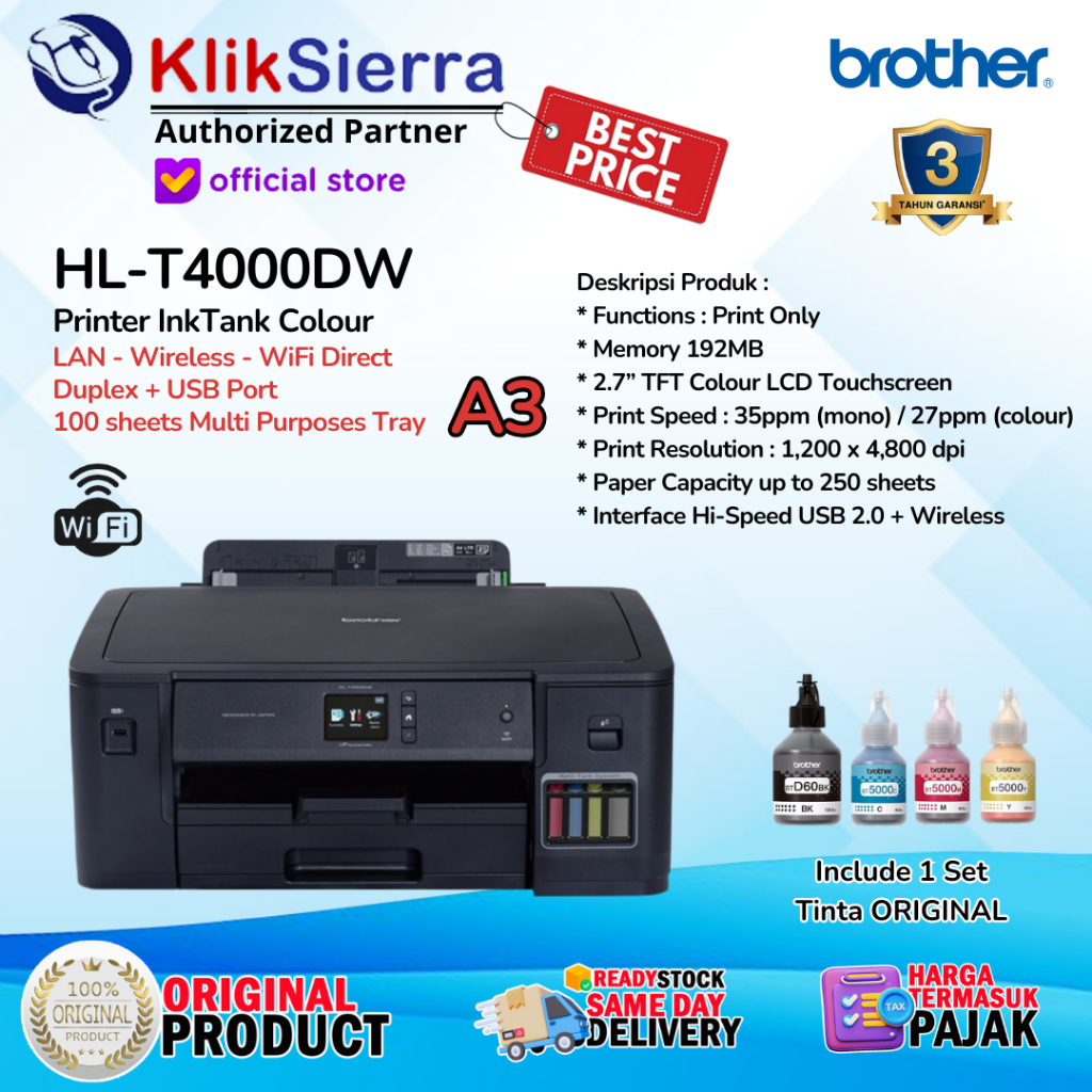 Jual BROTHER HL-T4000DW PrinterA3 Inkjet Inktank T4000 DW Duplex WiFi ...