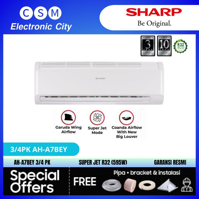 Jual AC SHARP AH-A7BEY 3/4 PK [595W] STANDARD SUPER JET R32 (BTU 7.000) GARANSI RESMI | Shopee ...