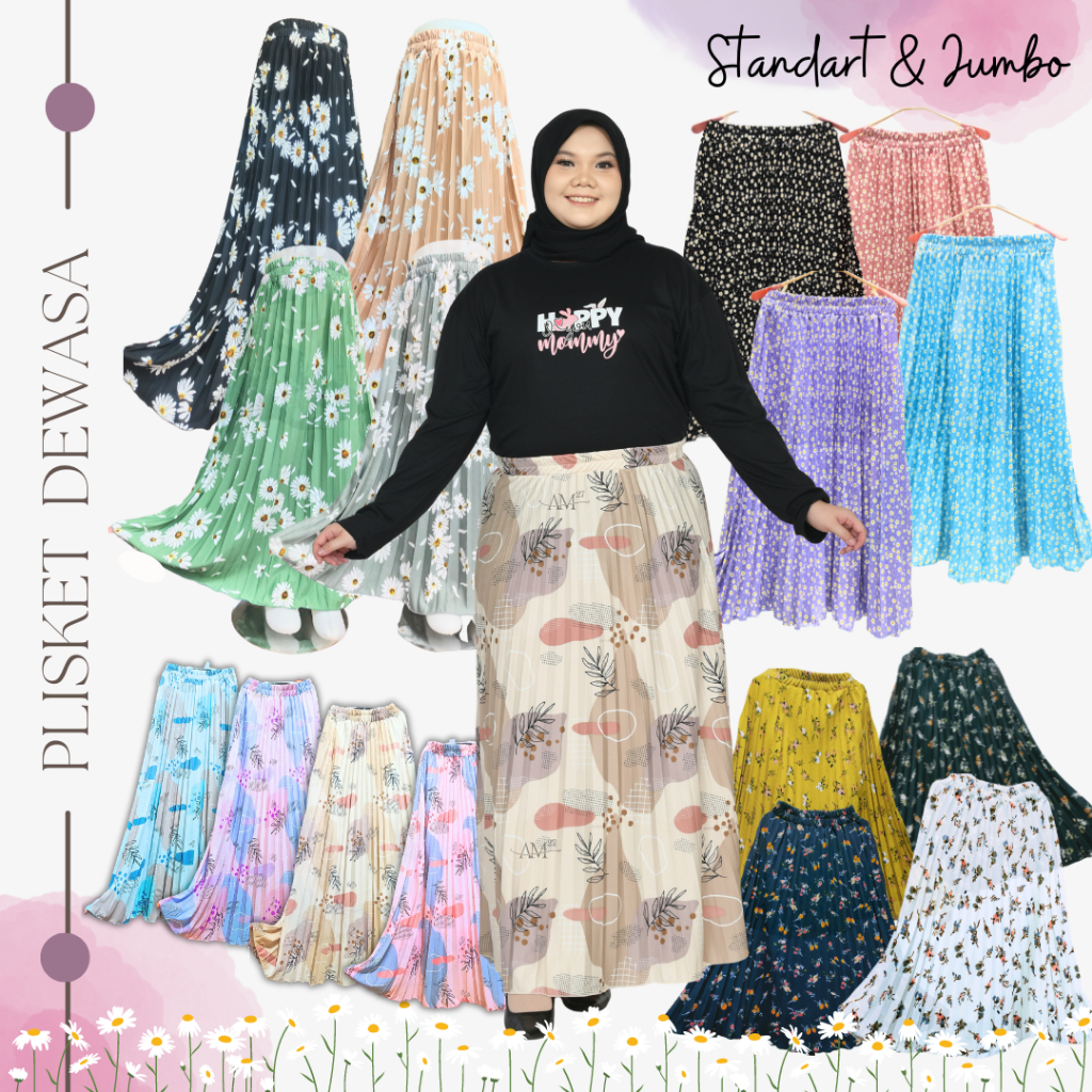 Jual AM27 Rok Plisket Panjang WANITA DEWASA JUMBO Muslim 4 MOTIF LILY EXCLUSIVE Daisy AQila ...