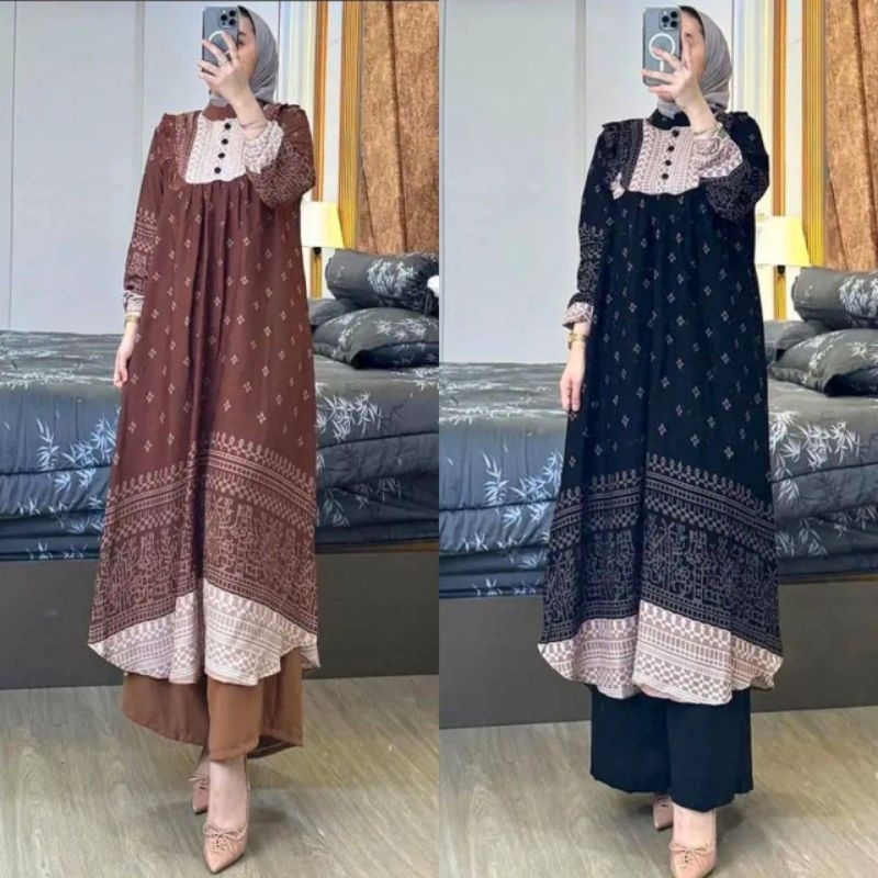 Jual Oneset long tunik wanita namira setelan tunik panjang rayon ...