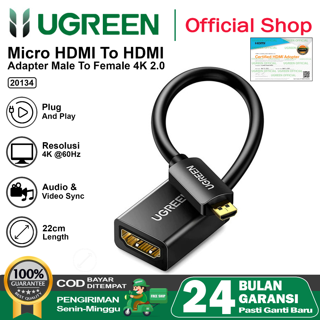 Jual Kabel Micro HDMI To HDMI UGREEN Support Ultra HD 4K Original | Shopee Indonesia