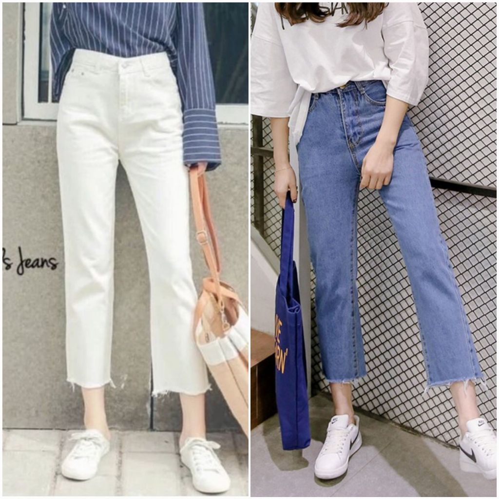 Jual Qyujins - Boyfriend Denim Putih Unfinished Highwaist Baggy Celana ...