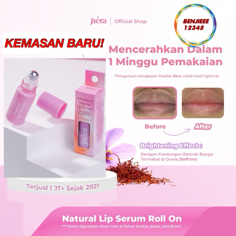 Jual JIERA Natural lip serum 5ml ROLL ON bibir jiera Jiera 5 ml lips ...