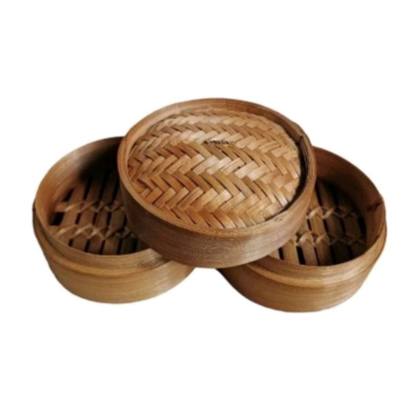 Jual Set 3 Klakat Dimsum Bambu Siomay 2 Sarang 1 Tutup Anyaman Bambu ...