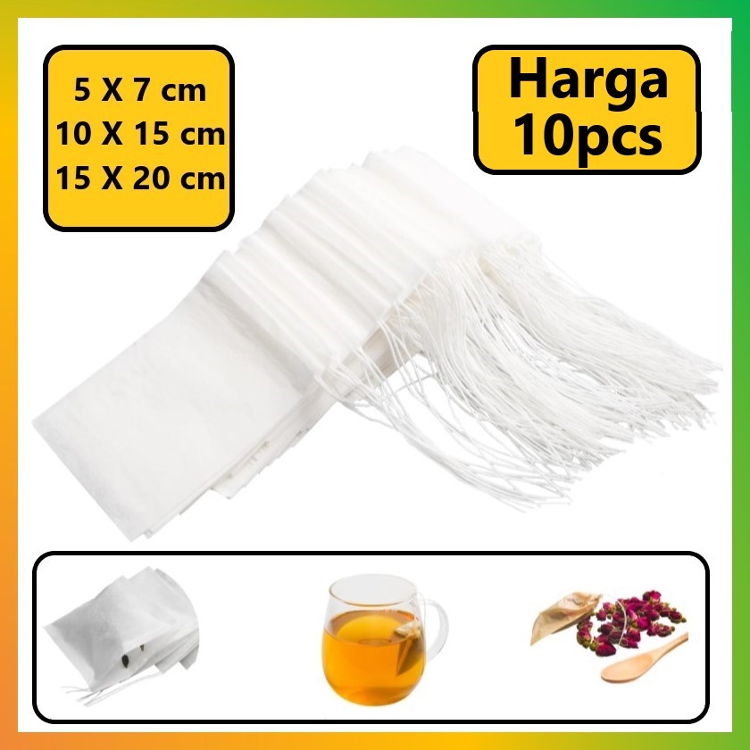 Jual Kantong Penyaring Teh Rempah Teabags 3 ukuran harga per 10 pcs ...