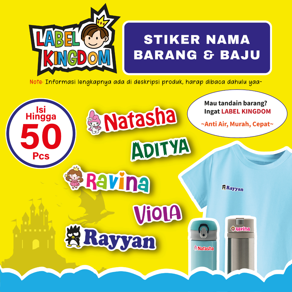 Jual STIKER NAMA BARANG STIKER NAMA BAJU KAIN WATERPROOF LABEL KINGDOM ...
