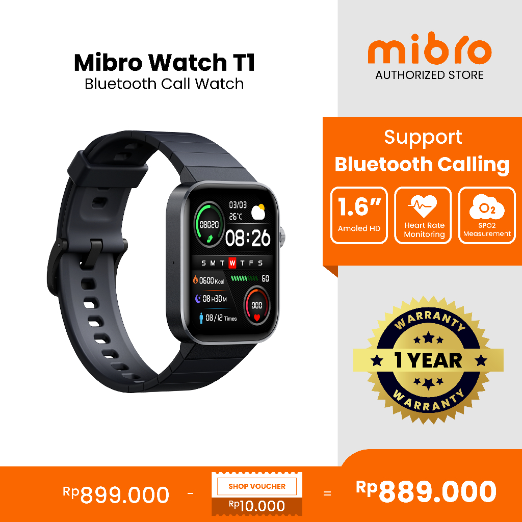 Jual Mibro T1 (Smartwatch Bluetooth Calling/ 1.6Inch AMOLED HD Screen ...