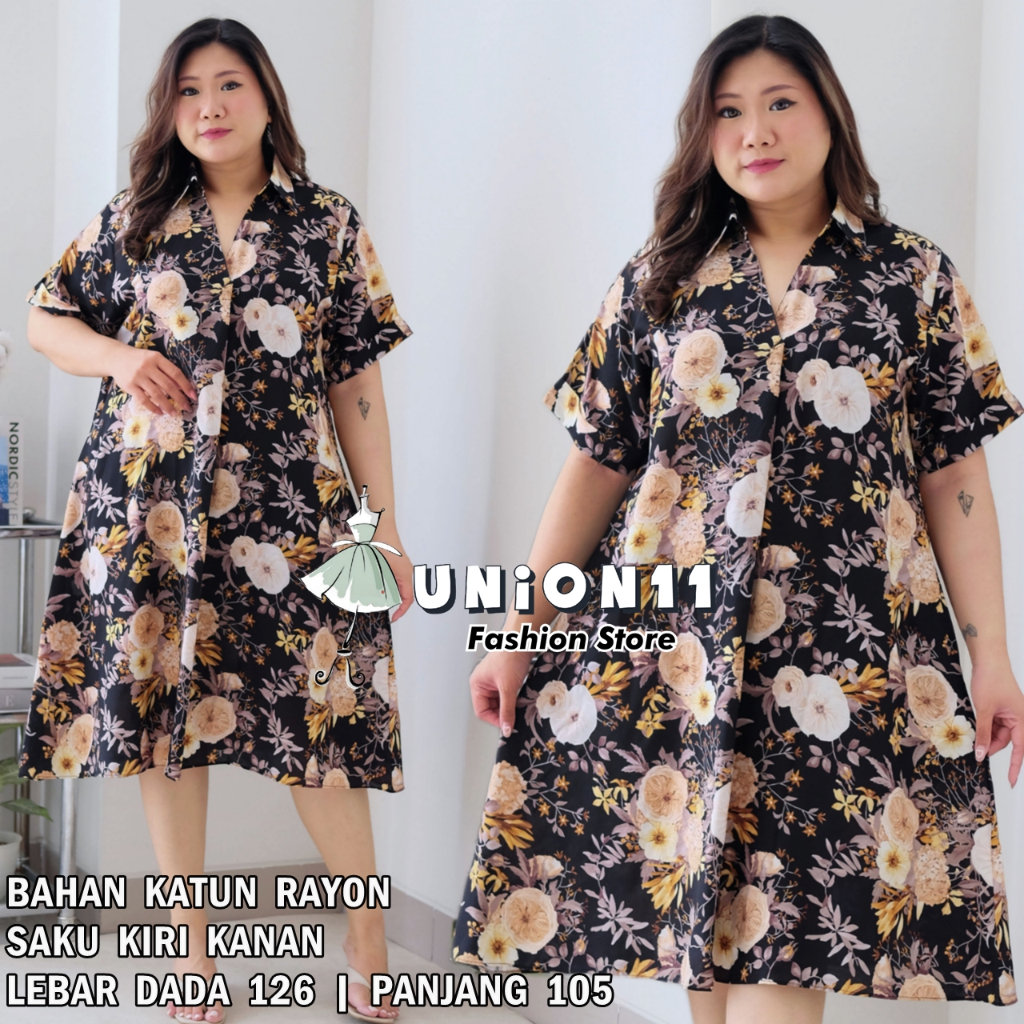 Jual UNION11 - DRESS JUMBO WANITA LD 126 / BAJU JUMBO WANITA / BAJU KERJA WANITA BIGSIZE / DRESS ...