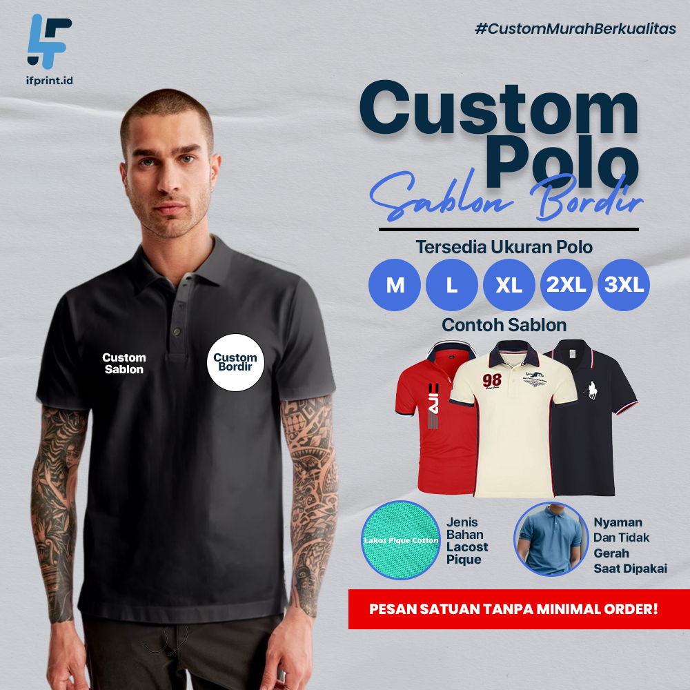 Jual KAOS POLO SABLON BORDIR / KAOS KERAH POLOSHIRT / BAJU POLO SABLON ...