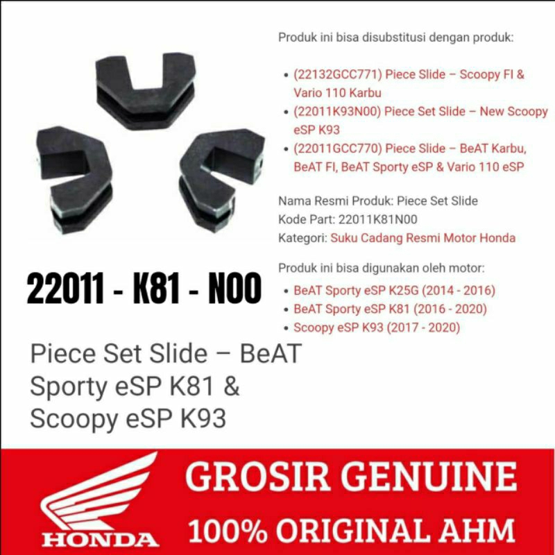 Jual SLIDER BEAT SPORTY ESP 22011K81N00 SLIDE SCOOPY ESP K93 AHM ORI ...