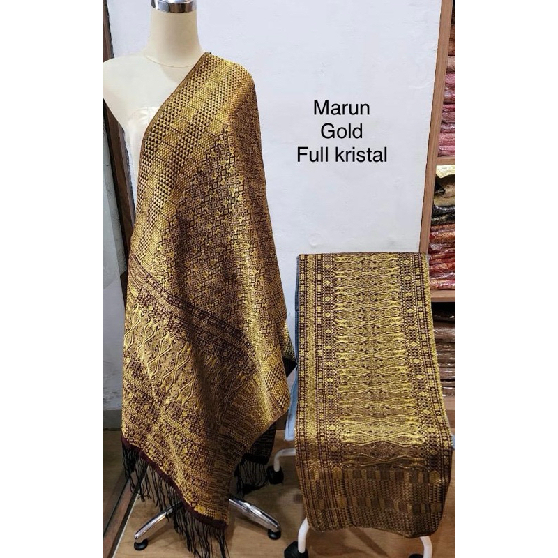 Jual Songket Tumtuman pengantin wanita Tanpa Sambungan Selendang adat ...