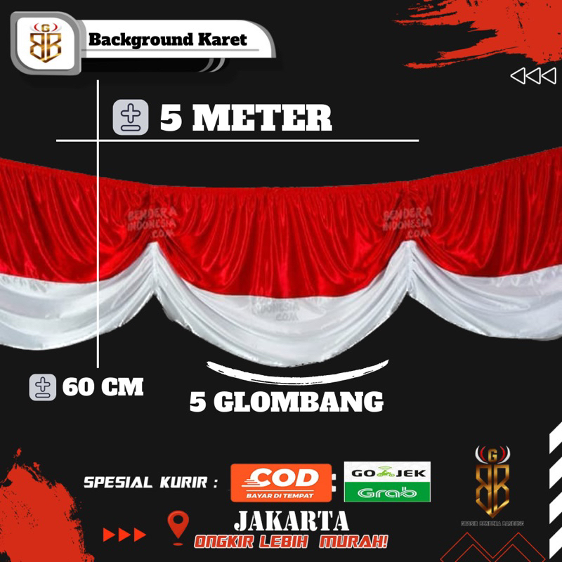 Jual Bendera Background Karet Merah Putih Polos 5 Meter dan 4 Meter ...