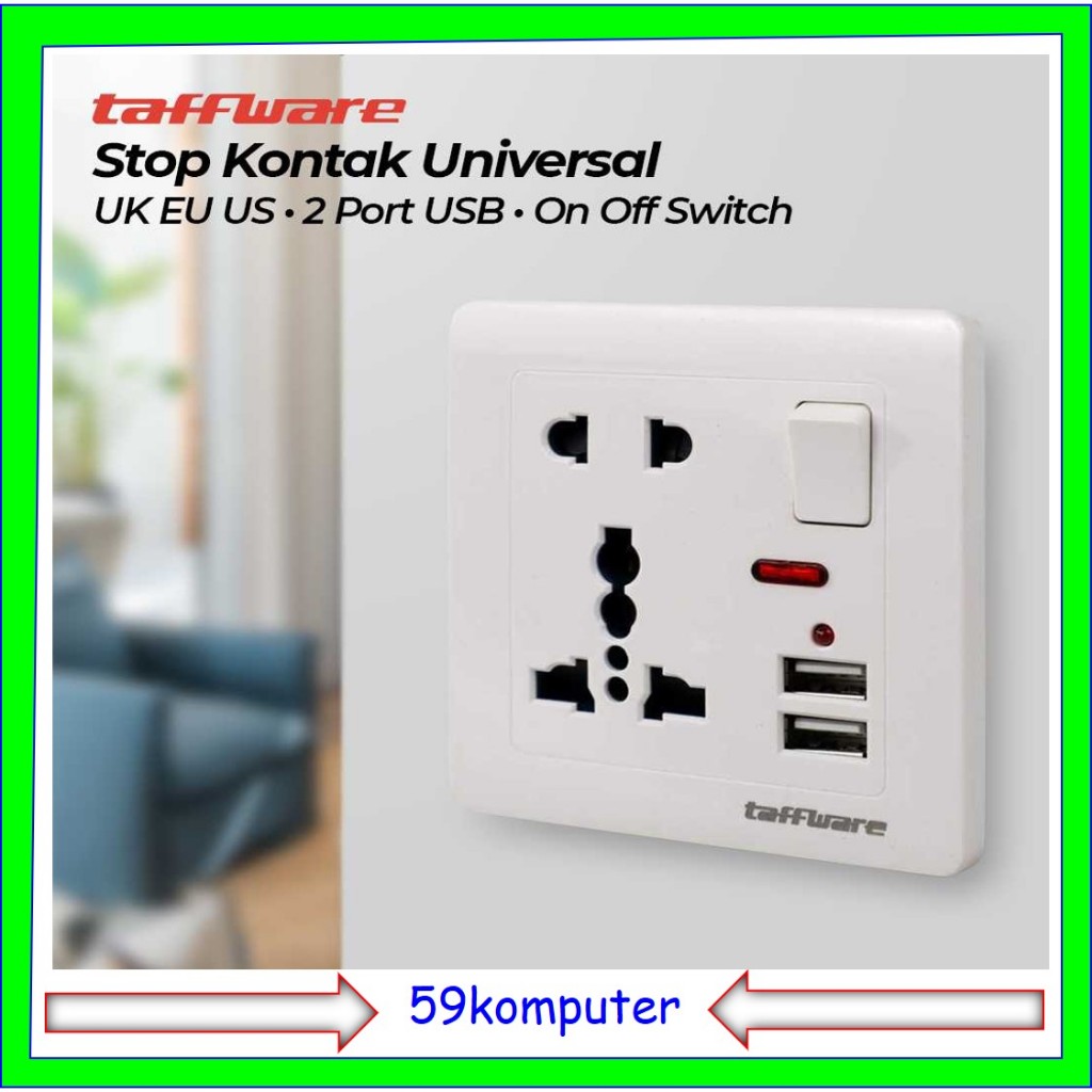 Jual Stop Kontak Dinding Universal UK EU US 1 Slot With 2 Port charger ...