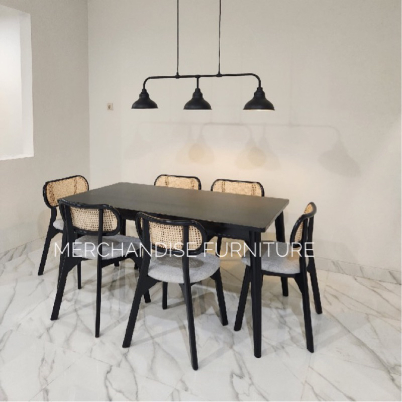 Jual Satu Set Meja Makan Kursi Kacang - Kursi Cafe Rotan Retro Scandinavian - Kursi Cafe Jati ...