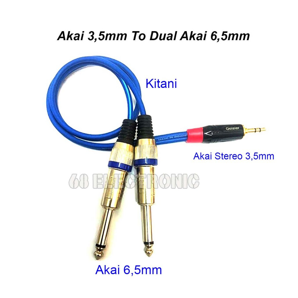 Jual Kabel jack audio Akai 3,5mm to 2 Akai 6,5mm Ukuran 1 METER | Shopee Indonesia