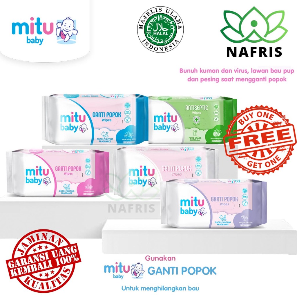 Jual ♥️Nafris♥️Mitu Baby Ganti Popok Wipes 50 Sheets BUY 1 GET 1 - Tisu ...
