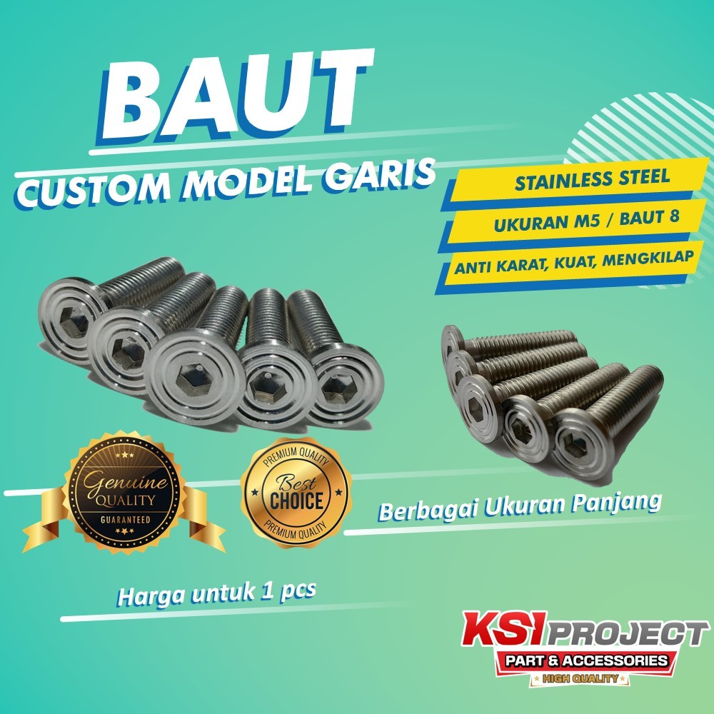 Jual Baut M5 / Baut 8 Stainless Steel Model Garis Custom Handmade ...