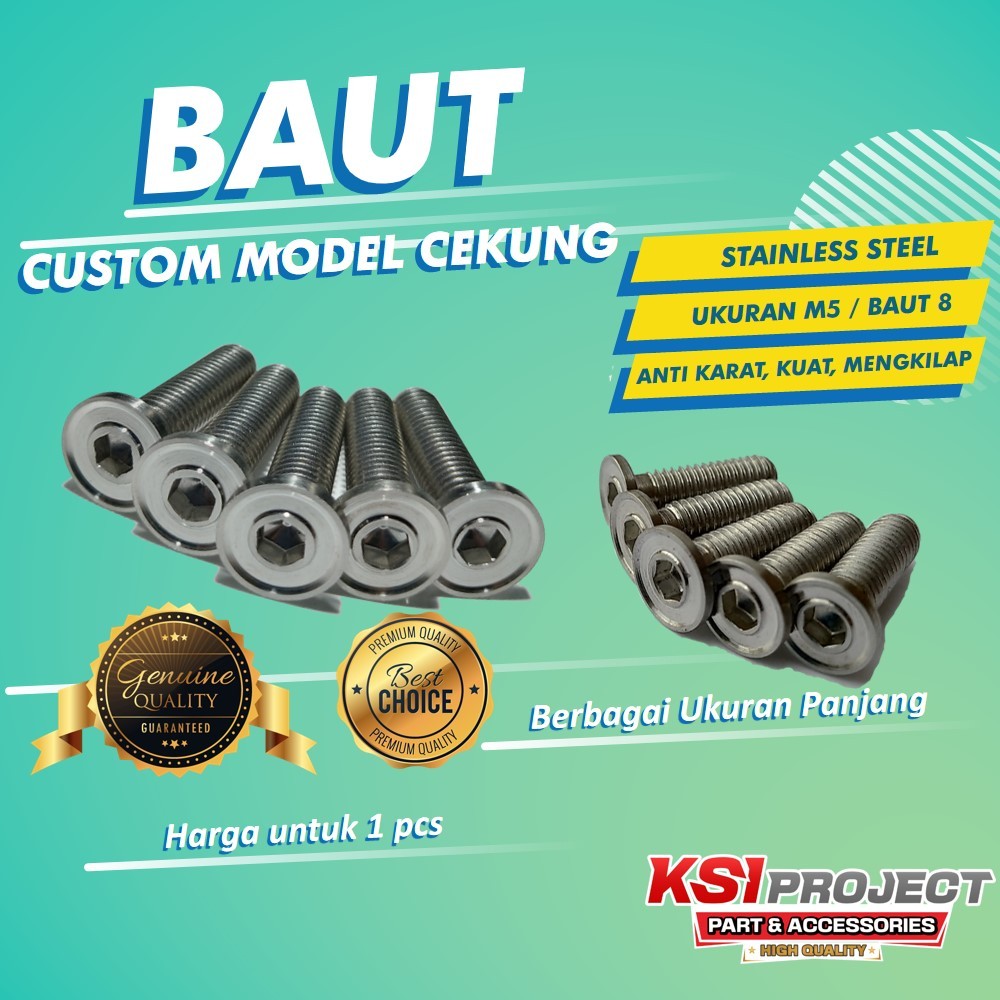Jual Baut M5 / Baut 8 Stainless Steel Model Cekung Custom Handmade ...