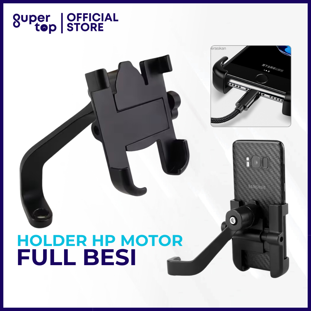 Jual Holder HP Motor Besi ST20 Spion Phone Stand Pegangan Handphone Penyangga Hape Penahan di ...