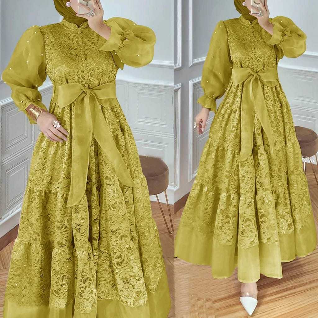 Jual Gamis organza / Gamis Brukat Organza kombinasi Mutiara / Pakaian ...