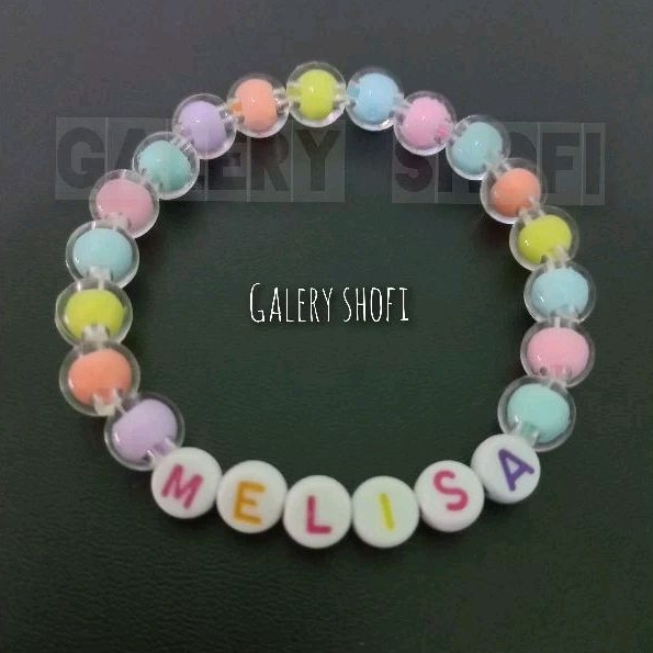 Jual Gelang Free Custom Nama | Gelang Manik Pelangi | Gelang Korea ...