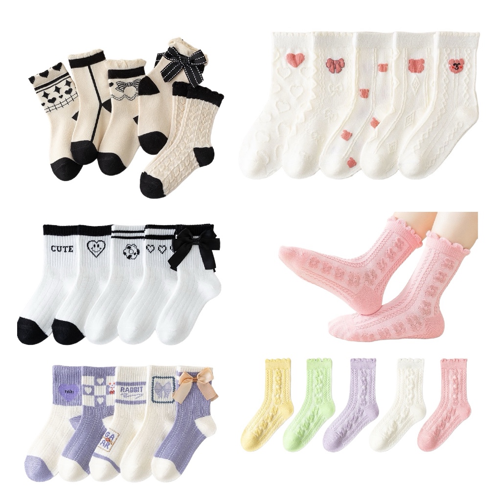 Jual ( ISI 5 ) Set Kaos Kaki Calf Socks motif pita Anak Perempuan Cewek ...