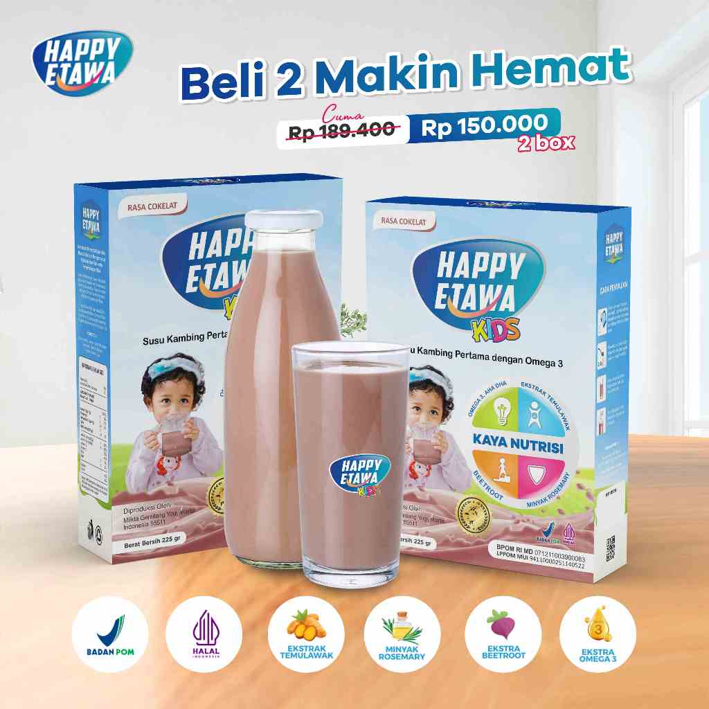 Jual [2 BOX] HAPPY ETAWA KIDS 225 gram _COKLAT_ MEMBANTU MENAMBAH NAFSU ...