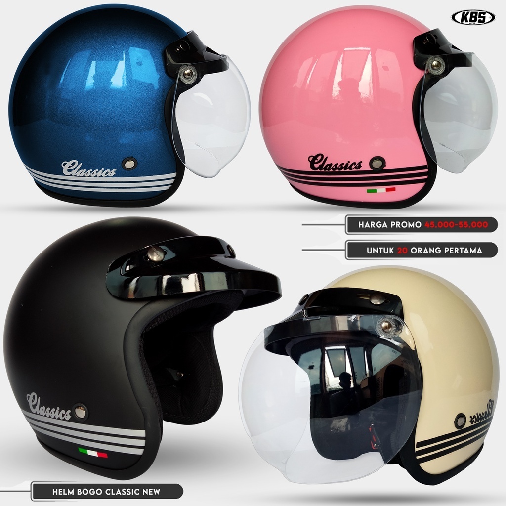 Jual Helm Bogo Classic lontong Kaca Cembung Hitam Untuk pria Dan Wanita ...