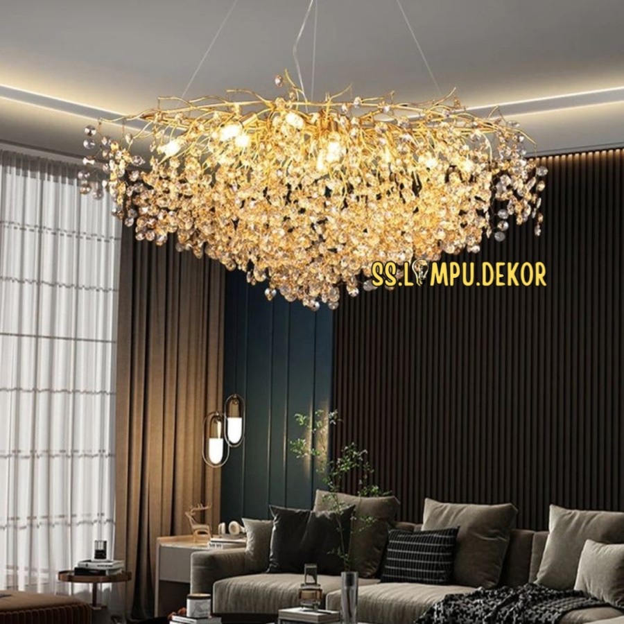 Jual Lampu Gantung Kristal Mewah Ranting Emas Hias ruang tamu ruang ...